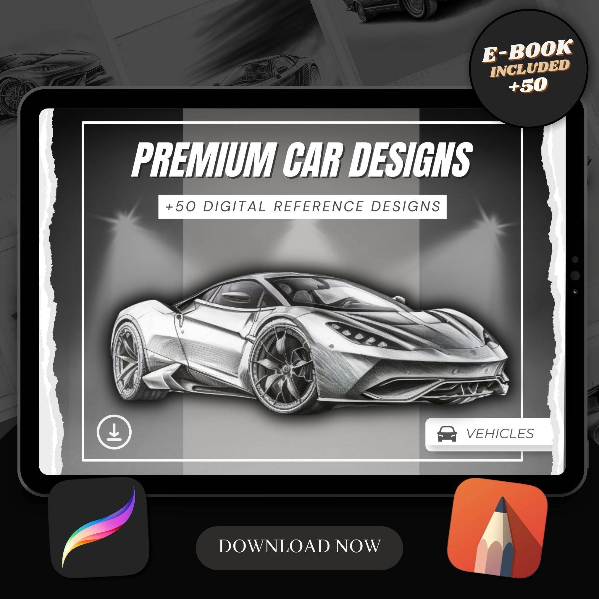 Cars Digital Design Collection: 50 Procreate & Sketchbook Images