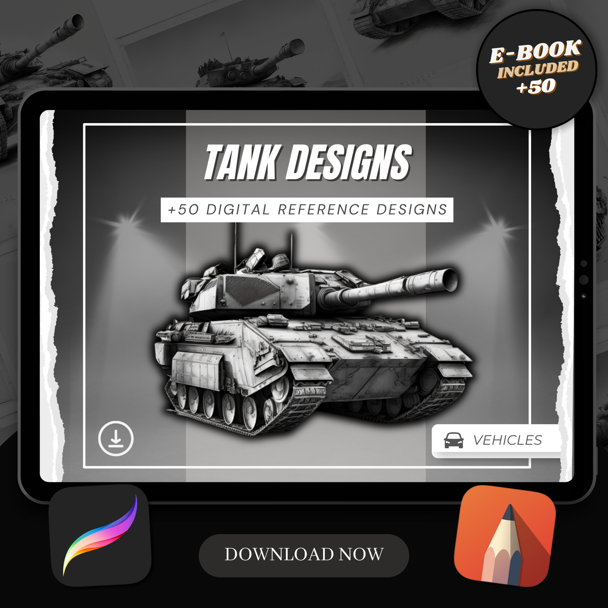 Tanks Digital Design Collection: 50 Procreate & Sketchbook Images