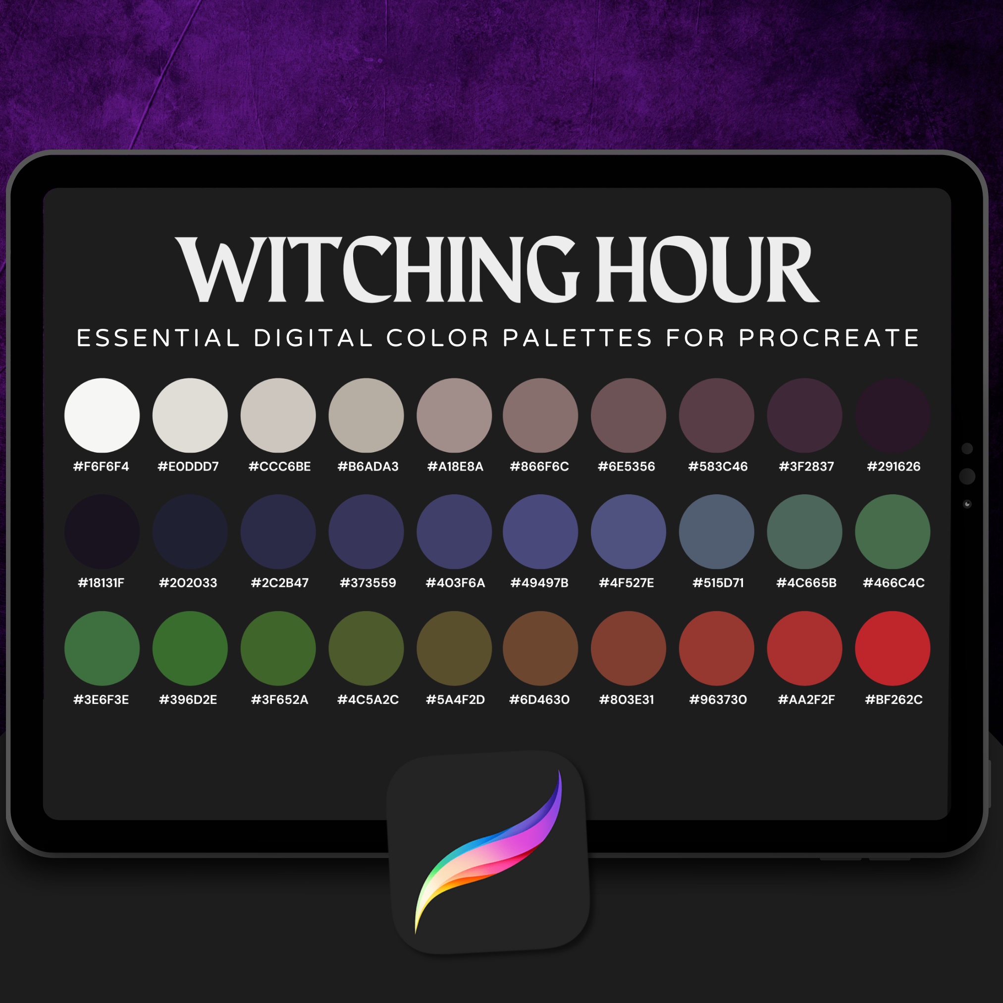 Witching Hour Color Palette for Procreate – Midnight Occult Tones + He