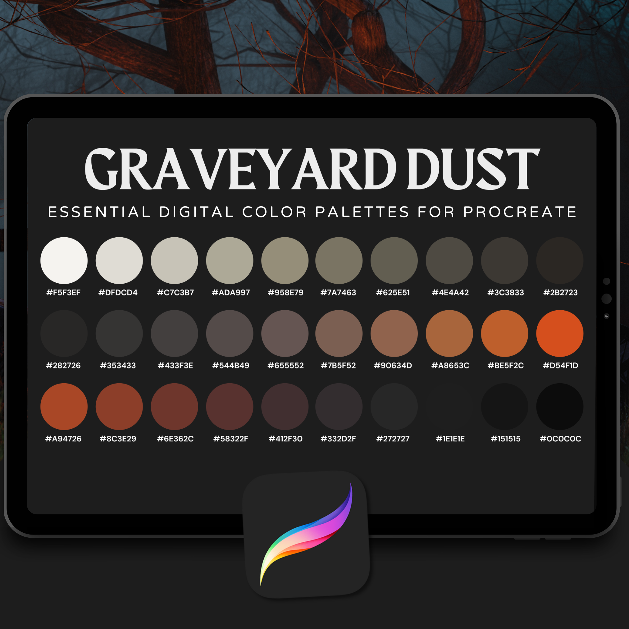 Graveyard Dust Color Palette for Procreate – Weathered Stone Tones + H