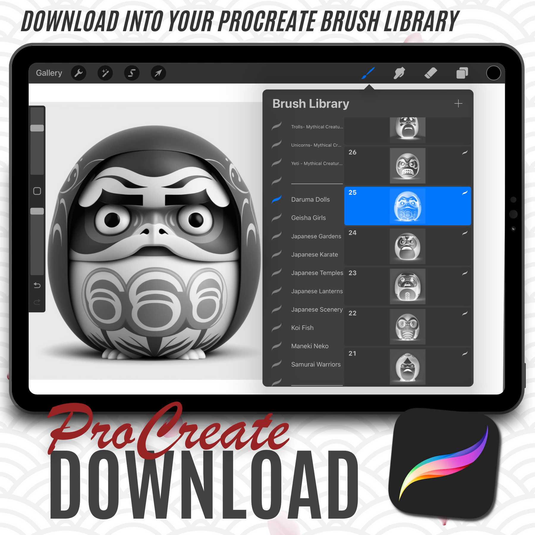 Daruma Dolls Digital Reference Design Collection: 50 Procreate & Sketc