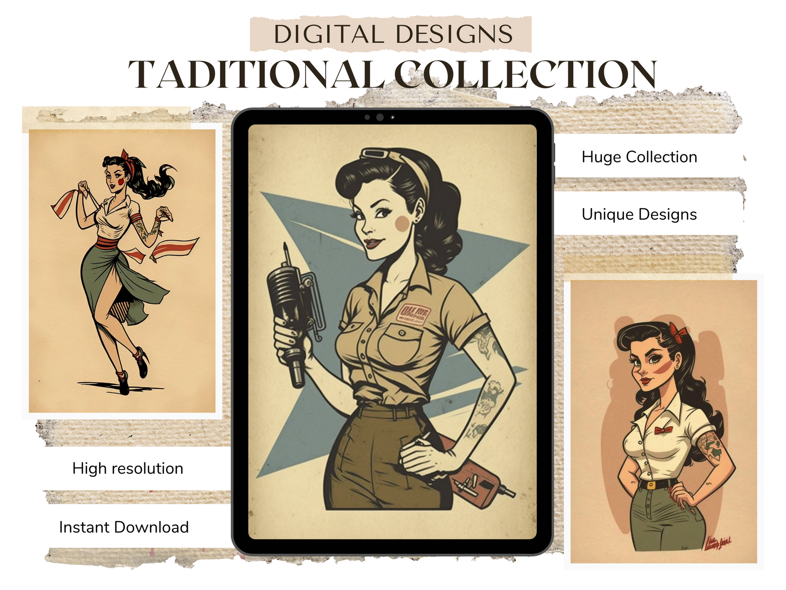 Pin-up Girls Traditional Tattoo Designs | PDF Reference Designs for Ta